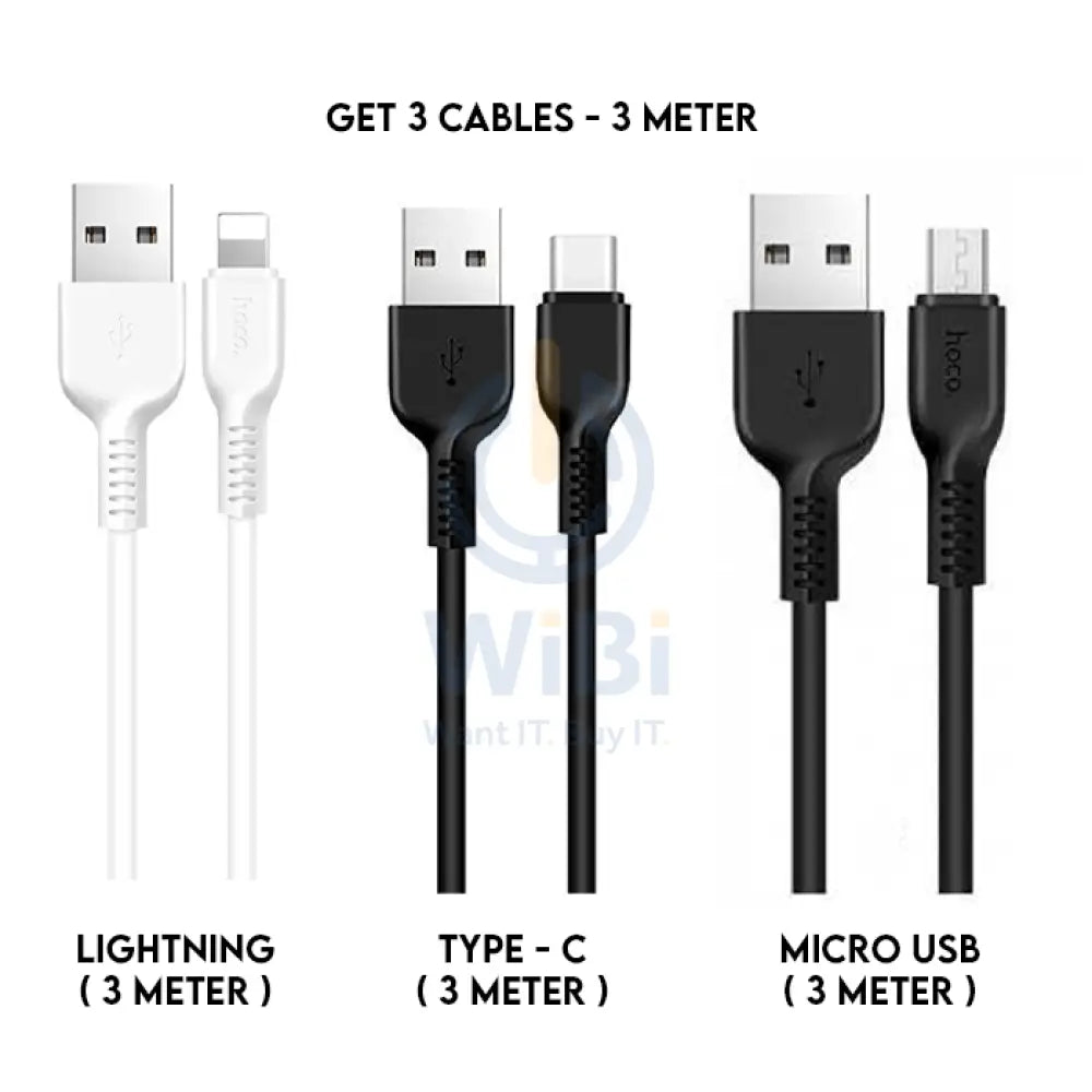 Hoco X20 Flash Charging Data Cable - 3Meter / Type-C/ Lightning / Micro ...