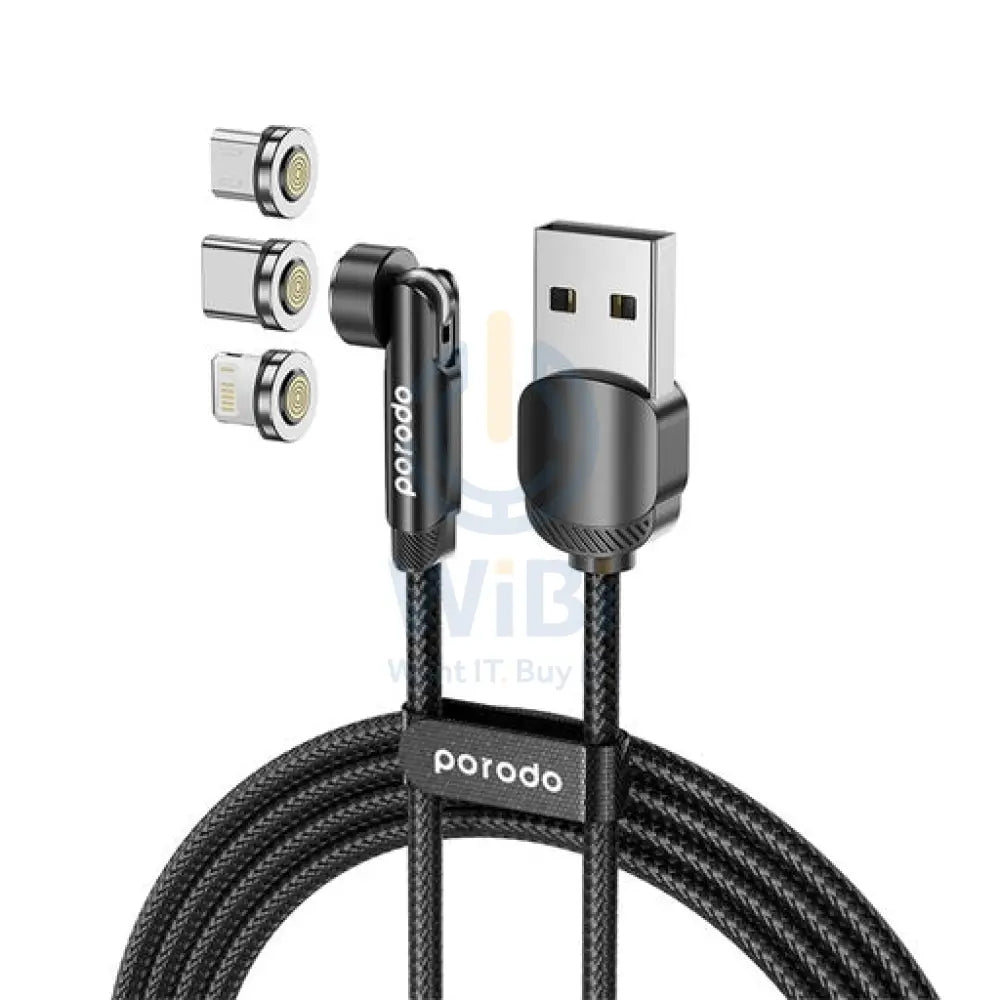 Porodo 3in1 Rotating Connector Braided Magnetic Cable - Lightning / Ty ...