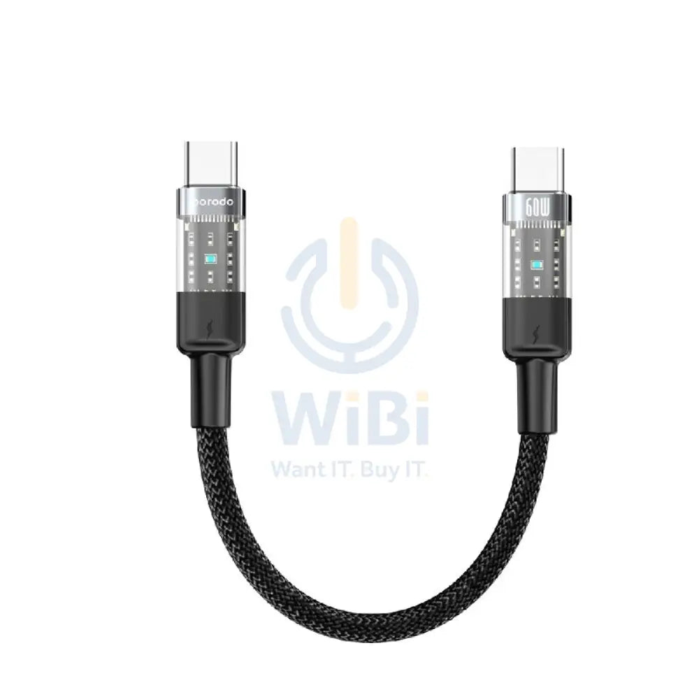 Porodo Transparent Braided Data Cable - 0.35M / Type-C / 60W / Black ...