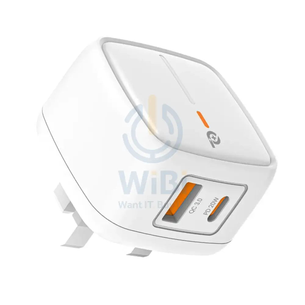 PowerO+ British UK Wall Charger - 20W / USB-A / USB-C / White – WIBI ...